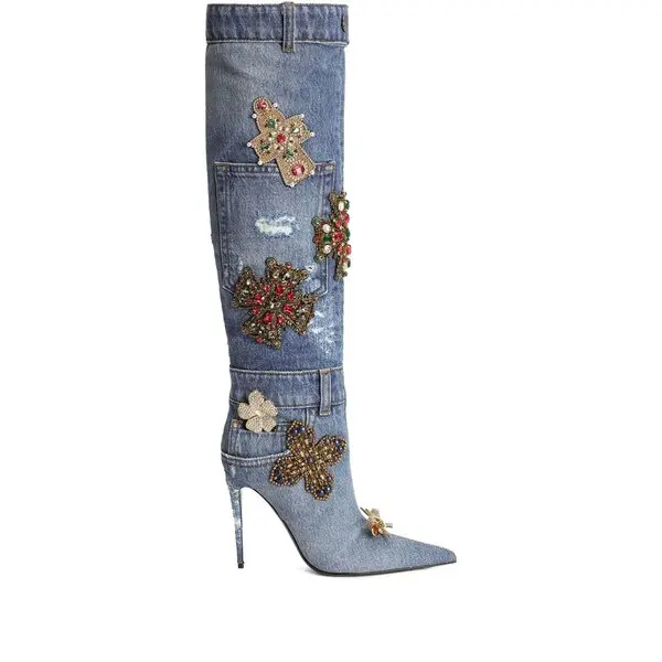 Dolce & Gabbana Embellished Denim Knee-high Boots