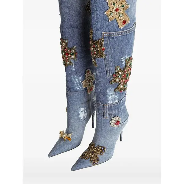 Dolce & Gabbana Embellished Denim Knee-high Boots