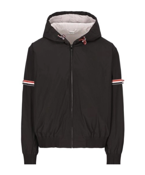 Thom Browne Zip-up Hooded Jacket With Striped Detail - Black
