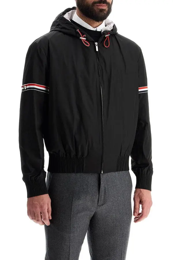 Thom Browne Zip-up Hooded Jacket With Striped Detail