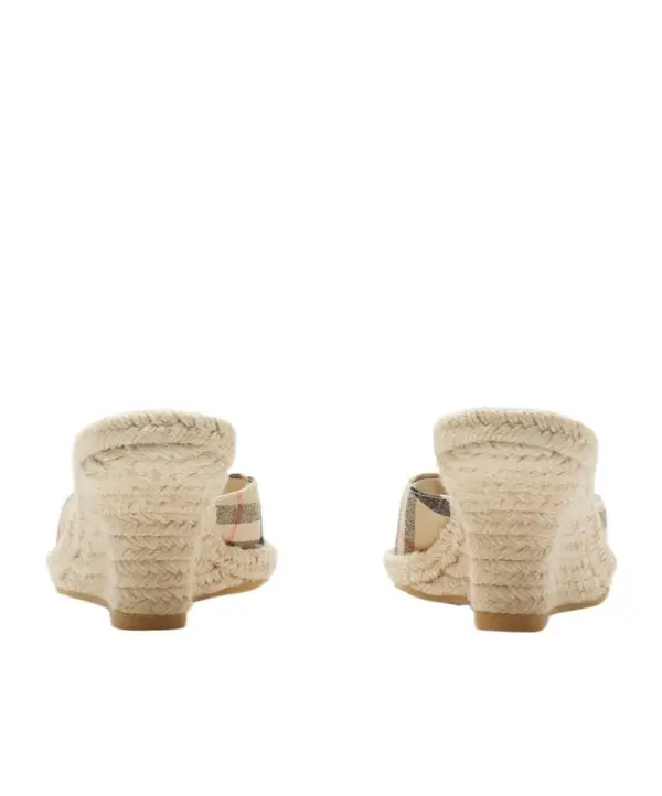 Burberry Checked Wedge Espadrille Mules - Sand-colored