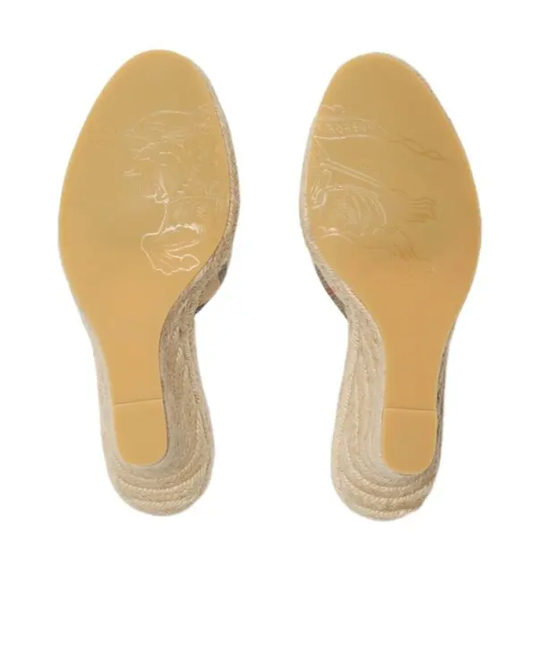 Burberry Checked Wedge Espadrille Mules - Sand-colored