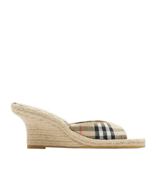 Burberry Checked Wedge Espadrille Mules - Sand