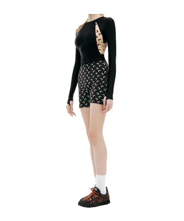 MARINE SERRE All Over Moon Print Elastic Waist Shorts - Black