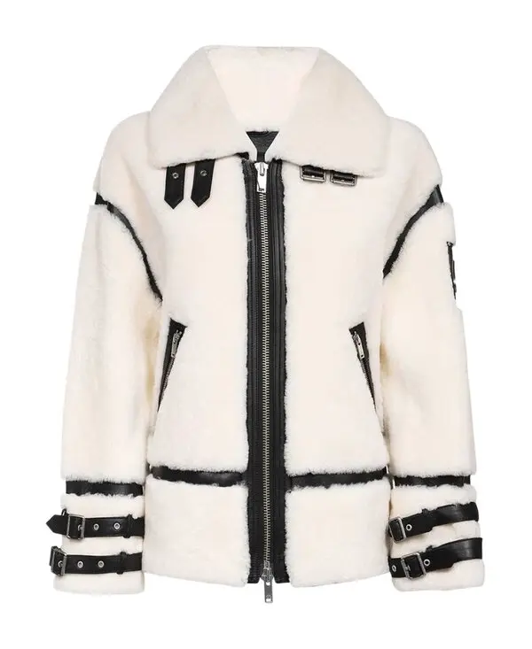 Moose Knuckles Golden Prairie Shearling Coat - White