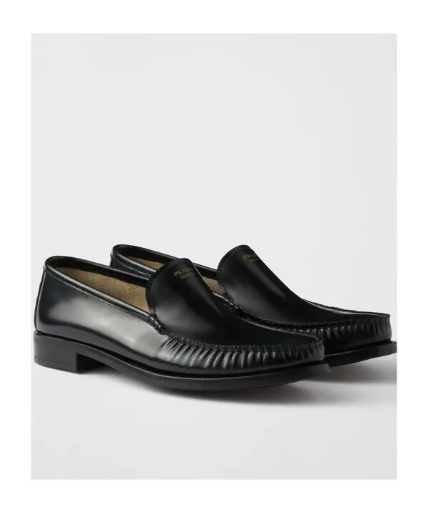 Prada Logo-debossed Ruched Loafers - Black
