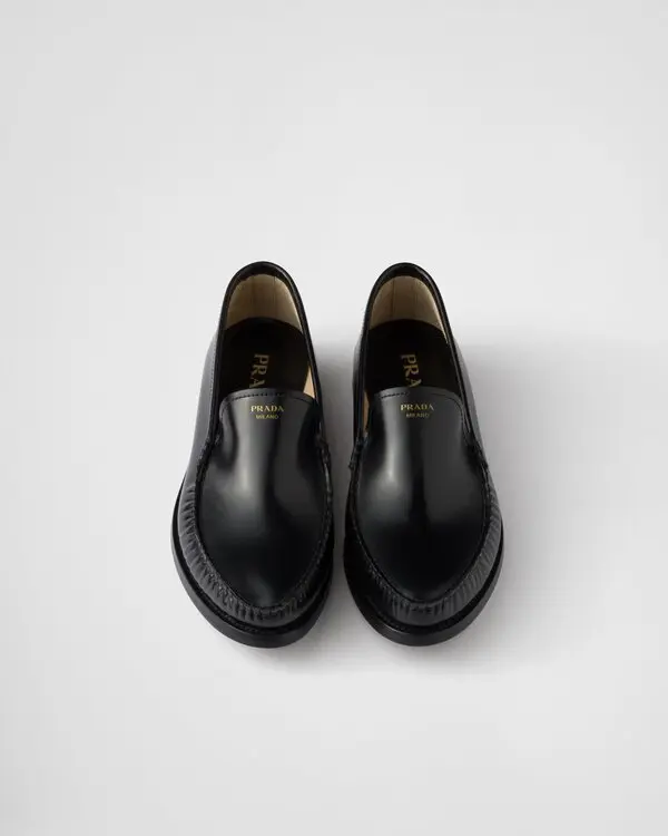 Prada Logo-debossed Ruched Loafers - Black