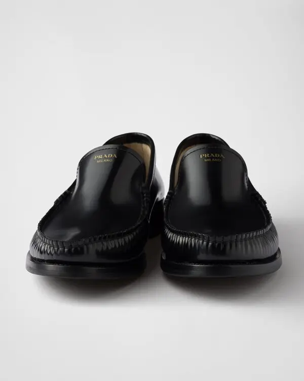 Prada Logo-debossed Ruched Loafers - Black