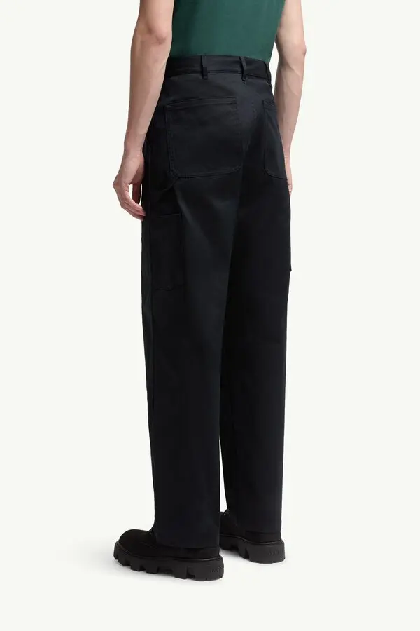 Moncler Logo Patch Stretch Cotton Gabardine Trousers - Navy Blue