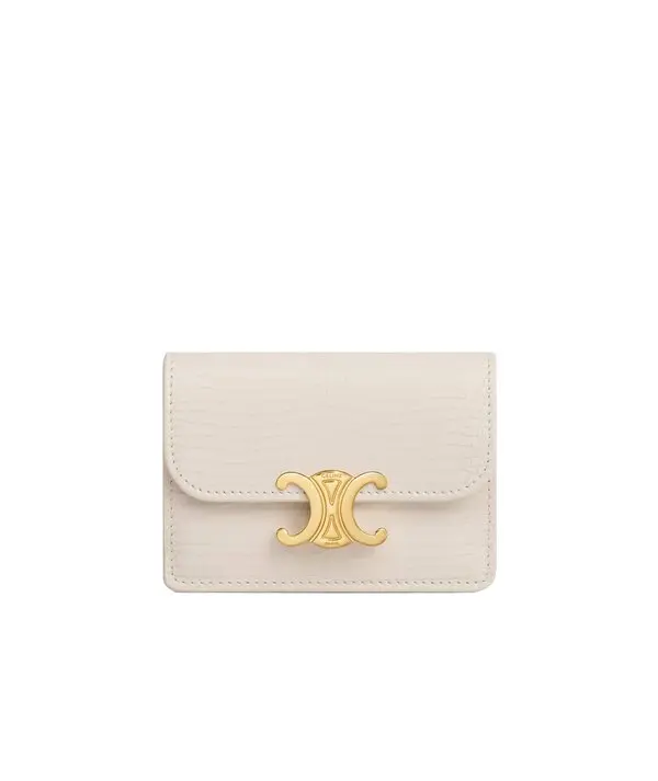 Celine Card Holder With Flap Triomphe In Lizard