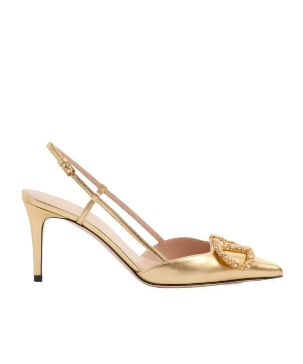 Valentino Garavani Vlogo Signature Slingback Pumps In Laminated Nappa Leather - Bronze