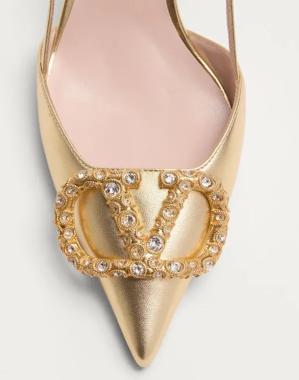 Valentino Garavani Vlogo Signature Slingback Pumps In Laminated Nappa Leather - Bronze