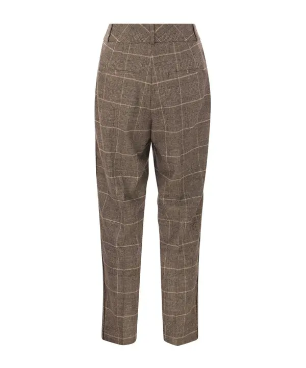 Peserico High Waist Wide Fit Flannel Checkered Trousers