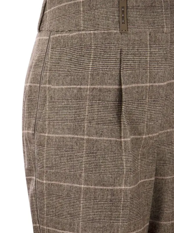 Peserico High Waist Wide Fit Flannel Checkered Trousers