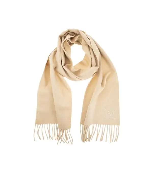 Max Mara Wkclara Logo Embroidered Fringed Edge Scarf - Nude
