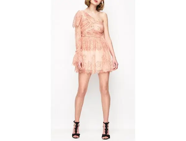 ALICE MCCALL One-shoulder Rose Lace Mini Dress