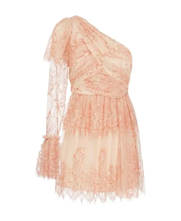 ALICE MCCALL One-shoulder Rose Lace Mini Dress
