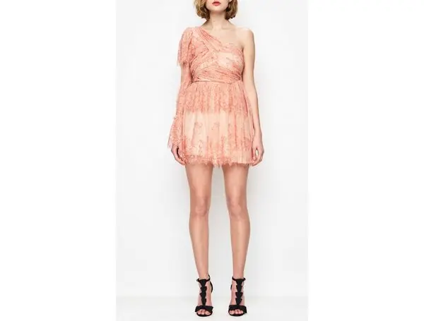 ALICE MCCALL One-shoulder Rose Lace Mini Dress