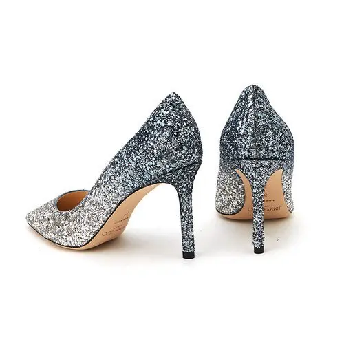 JIMMY CHOO Romy 85 Sequined Pointed Toe High Heels - Gray