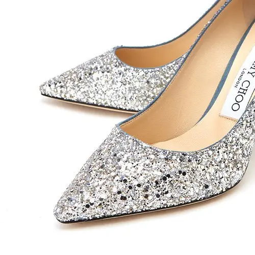 JIMMY CHOO Romy 85 Sequined Pointed Toe High Heels - Gray