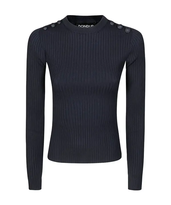 DONDUP Ribbed Button Detailed Crew Neck Sweater