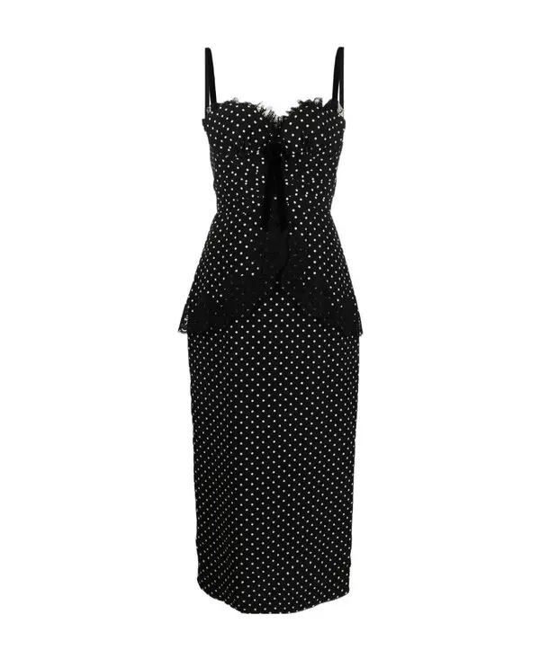 Alessandra Rich Polka Dot Sweetheart Neckline Midi Dress