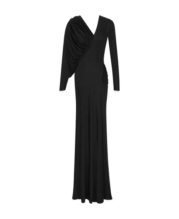 Saint Laurent Long-sleeved V-neck Dress With Asymmetrical Draping