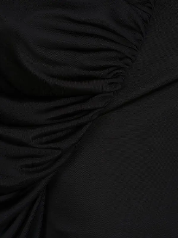 Saint Laurent Long-sleeved V-neck Dress With Asymmetrical Draping