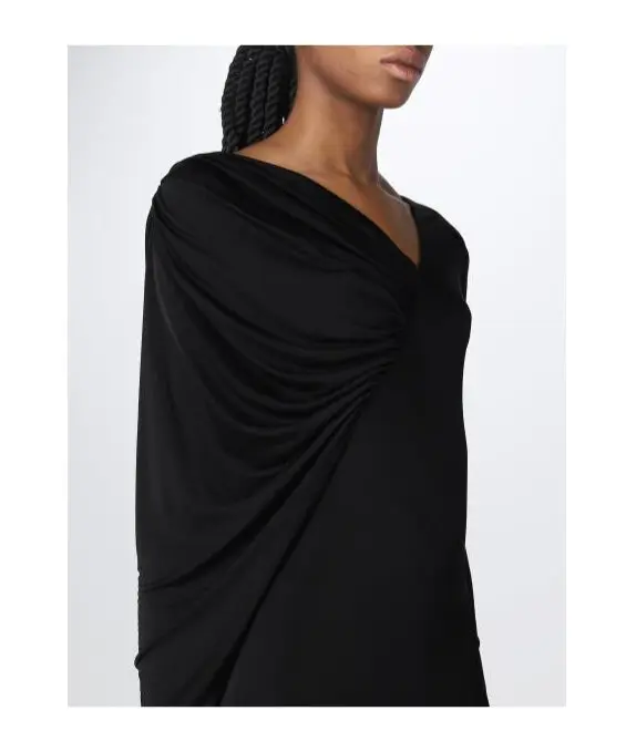 Saint Laurent Long-sleeved V-neck Dress With Asymmetrical Draping