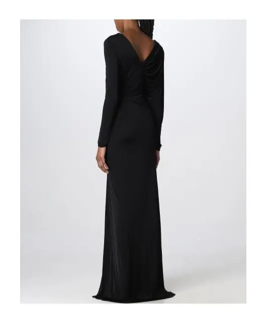 Saint Laurent Long-sleeved V-neck Dress With Asymmetrical Draping