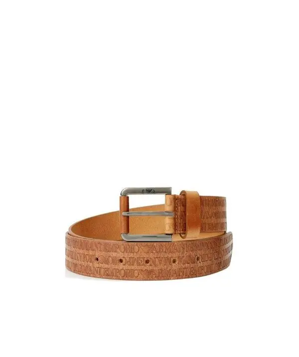 Emporio Armani Square Buckle Leather Belt - Brown