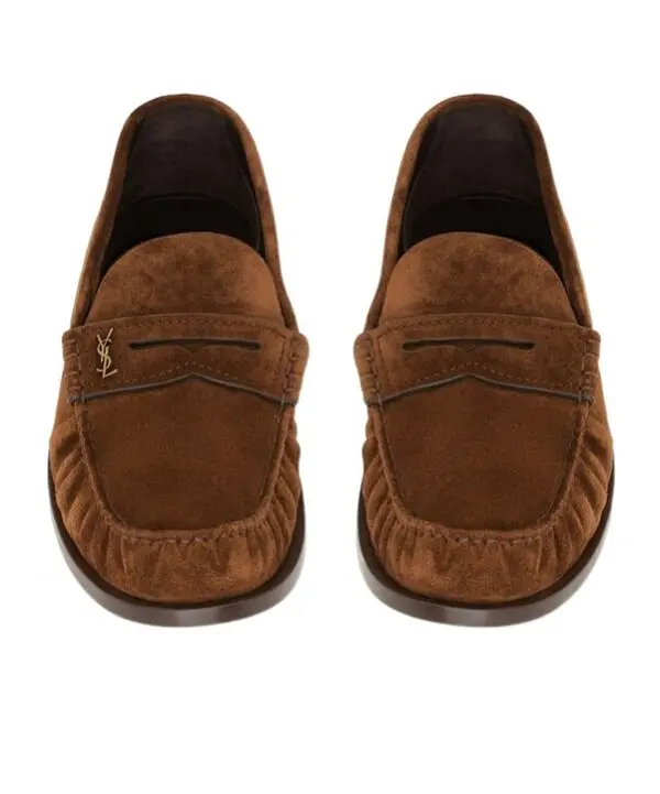 Saint Laurent Logo Plaque Loafers - Brown