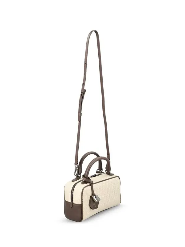Brunello Cucinelli Structured Raffia Shoulder Bag With Padlock Detail - Beige