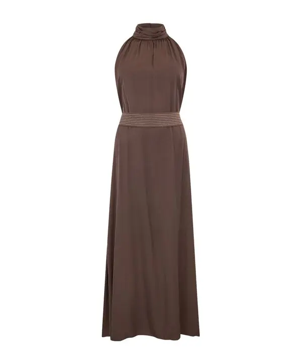 Peserico High-neck Sleeveless Maxi Dress With Tie Waist