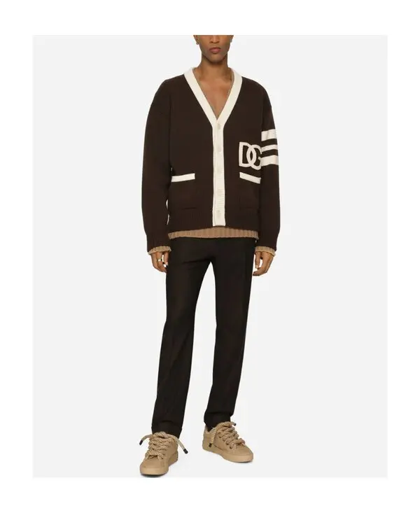 Dolce & Gabbana Tailored Stretch Pants With Logo Patch - Black