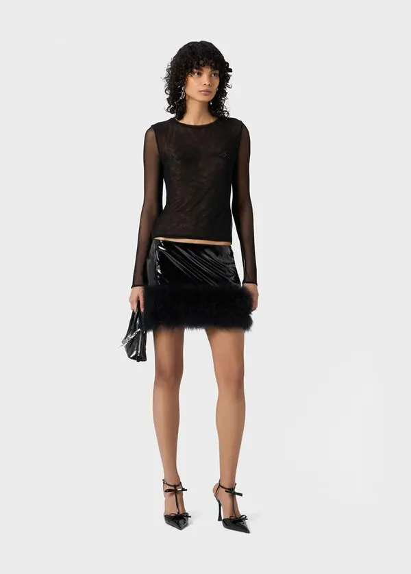 Blumarine Rhinestone Logo Sheer T-shirt