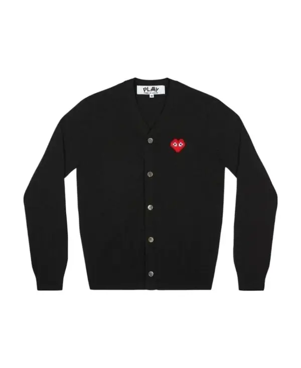 Play Comme Des Garcon Heart Applique Knitted Cardigan - Black