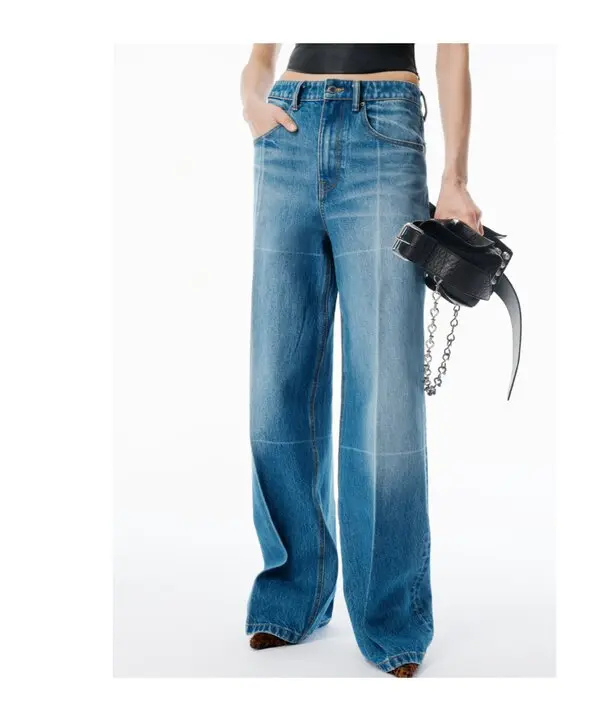 Alexander Wang Logo Patch Faded Wide-leg Jeans