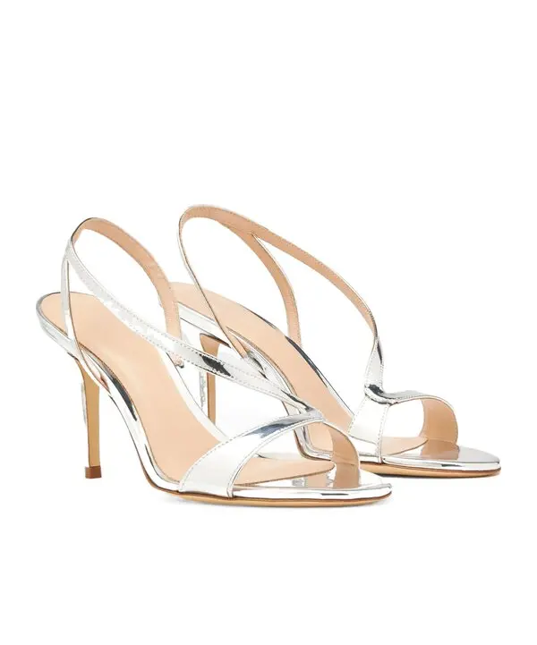 SCAROSSO Paula Almond-toe Strappy Sandals In Metallic Leather - Silver