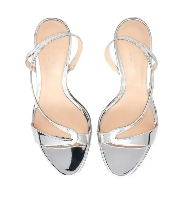 SCAROSSO Paula Almond-toe Strappy Sandals In Metallic Leather - Silver