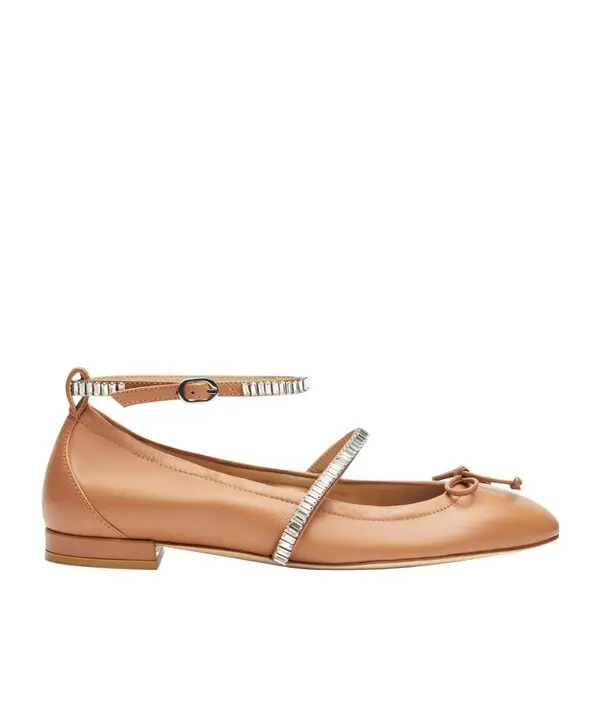 STUART WEITZMAN Stefanie Embellished Ballerina Flats - Tan/clear