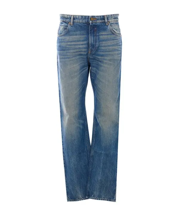 Balmain Logo Patch Straight Leg Jeans - Blue