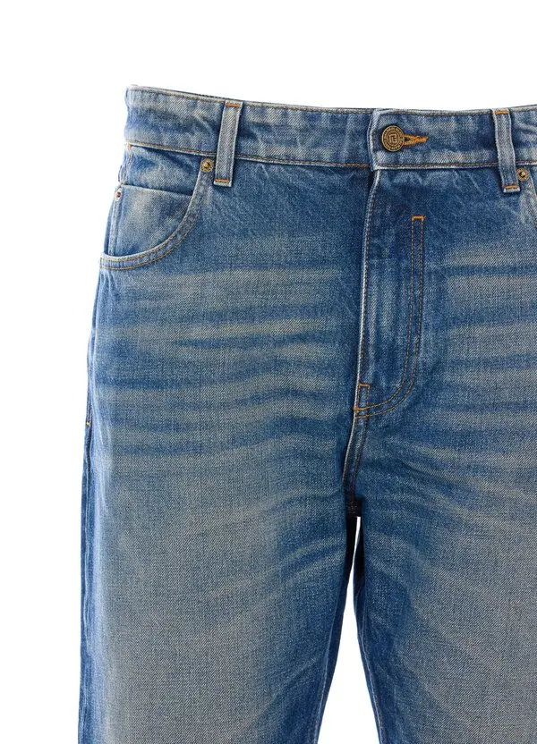 Balmain Logo Patch Straight Leg Jeans - Blue