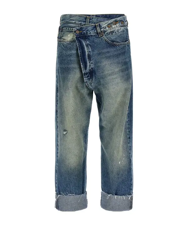 R13 Crossover Cuffed Jeans With Distressed Details - Gray