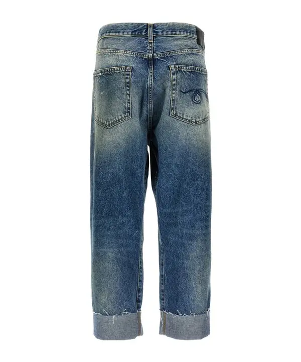 R13 Crossover Cuffed Jeans With Distressed Details - Gray
