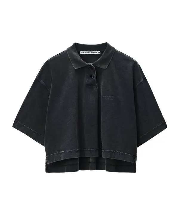 Alexander Wang Cropped Polo Shirt With Button Fastening - Black