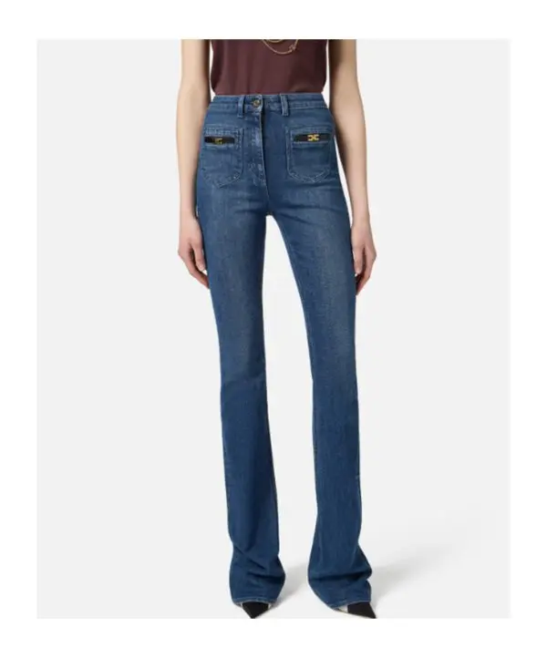 Elisabetta Franchi Logo Plaque Boot Cut Jeans - Blue