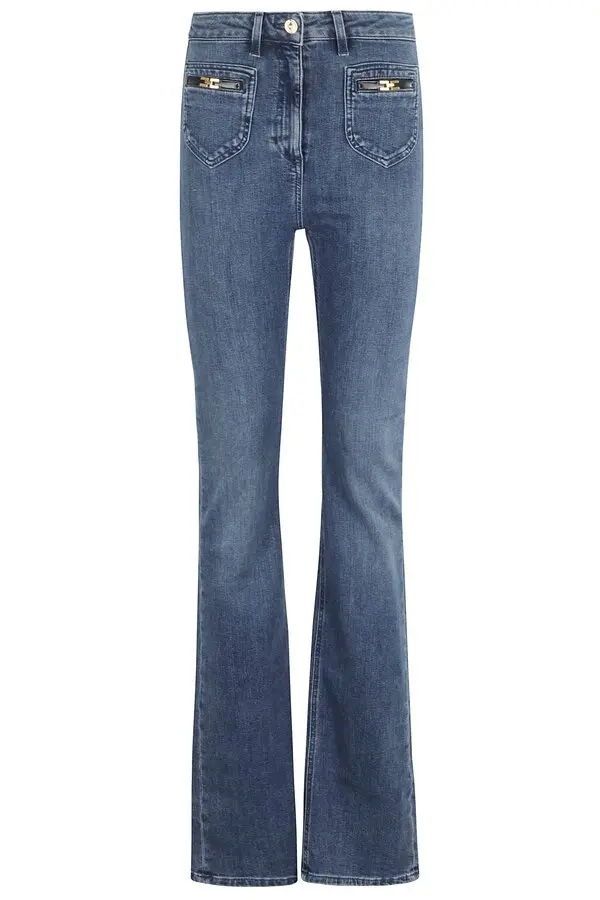 Elisabetta Franchi Logo Plaque Boot Cut Jeans - Blue