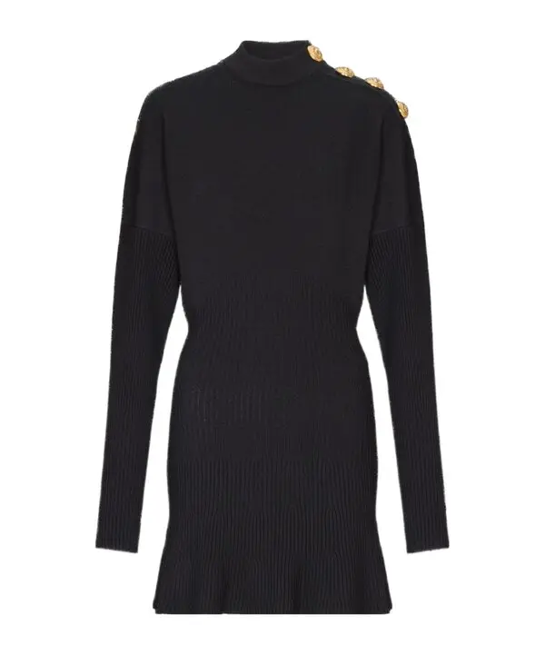 Balmain Knit Flared Dress With Lion Head Buttons