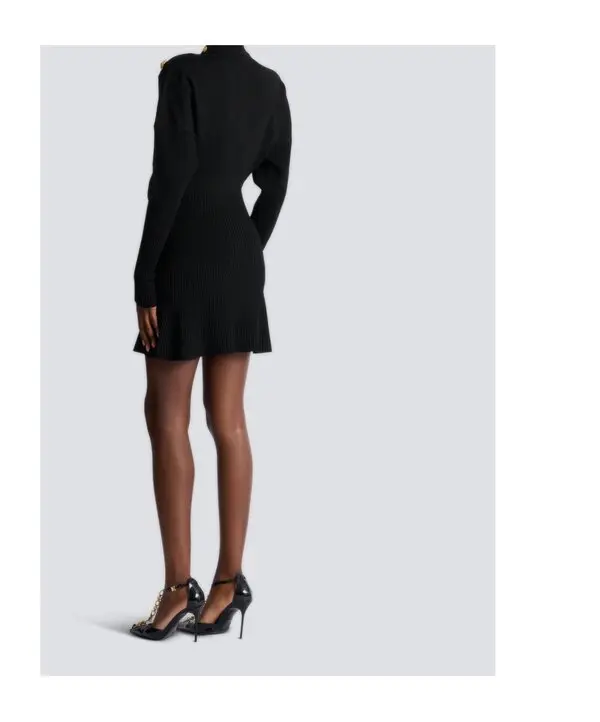 Balmain Knit Flared Dress With Lion Head Buttons